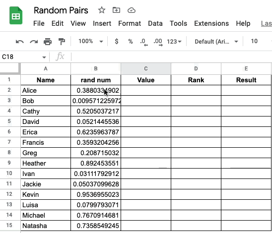 Create Random Pairs In Excel Google Sheets Eric s Note
